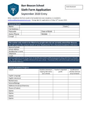 Fillable Online barrbeaconschool co Sixth Form - Barr Beacon School Fax ...