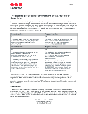 Fillable Online Board's proposal on amendment of the Articles of ...