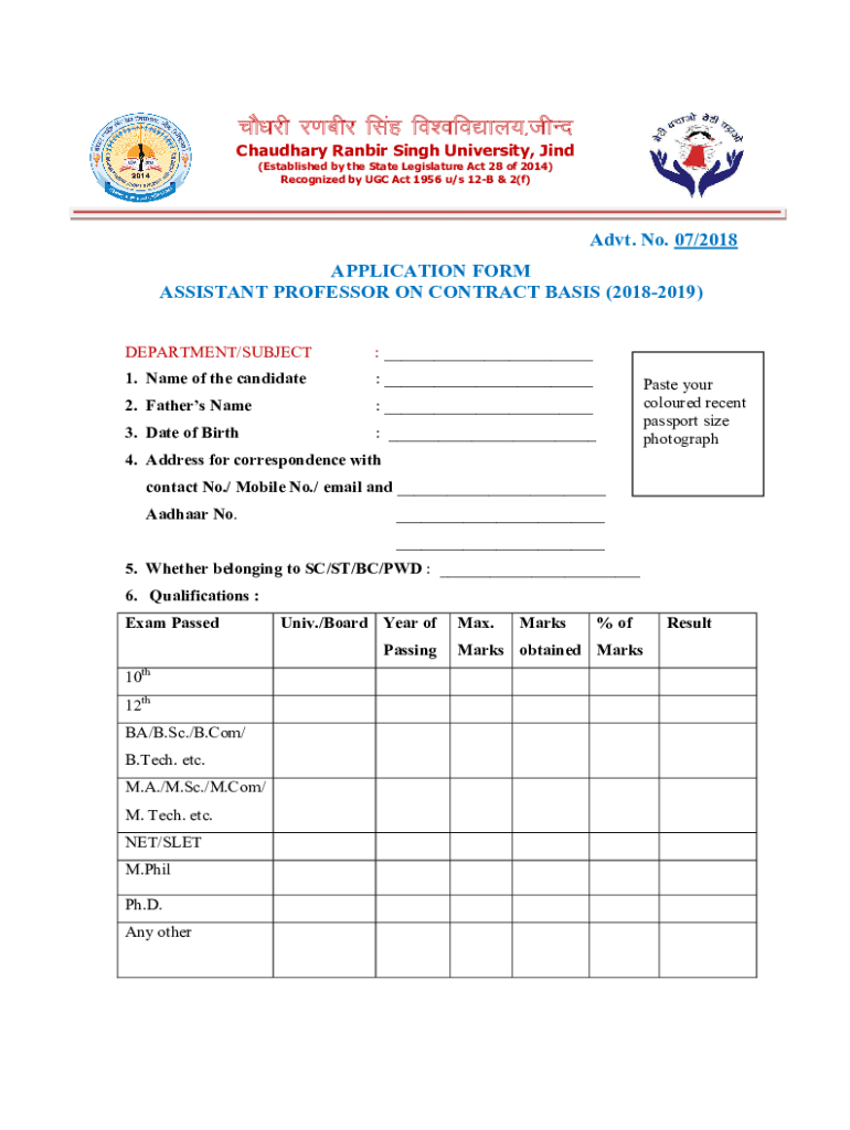 Fillable Online crsu ac Recognized by UGC Act 1956 u/s 12-B & 2(f) Fax ...