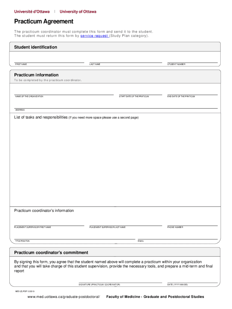 Fillable Online med uottawa Practicum Agreement Form Fax Email Print - pdfFiller