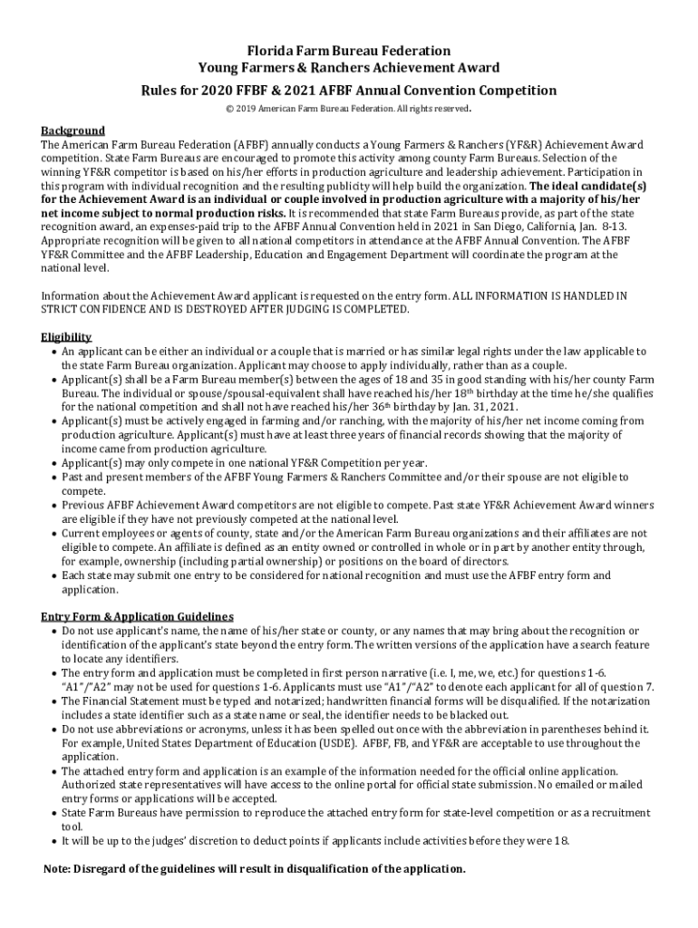 Fillable Online Rules for 2020 FFBF & 2021 AFBF Annual Convention Competition Fax Email Print ...