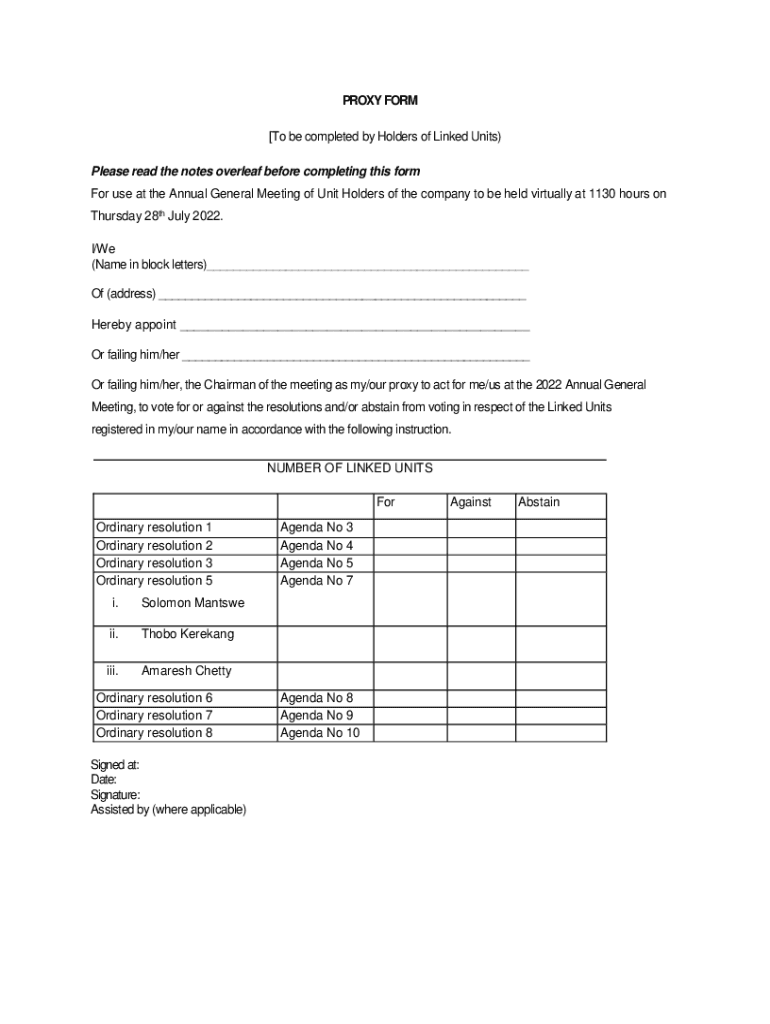Fillable Online PROXY FORM To be completed by Holders of Linked Units Fax Email Print - pdfFiller