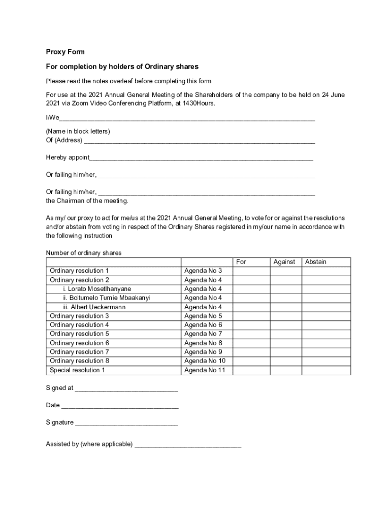 Fillable Online Form of Proxy PLEASE REFER TO THE NOTES BELOW AND ...