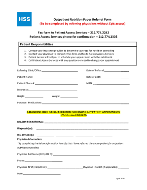 Fillable Online Outpatient Nutrition Paper Referral Form Fax Email ...