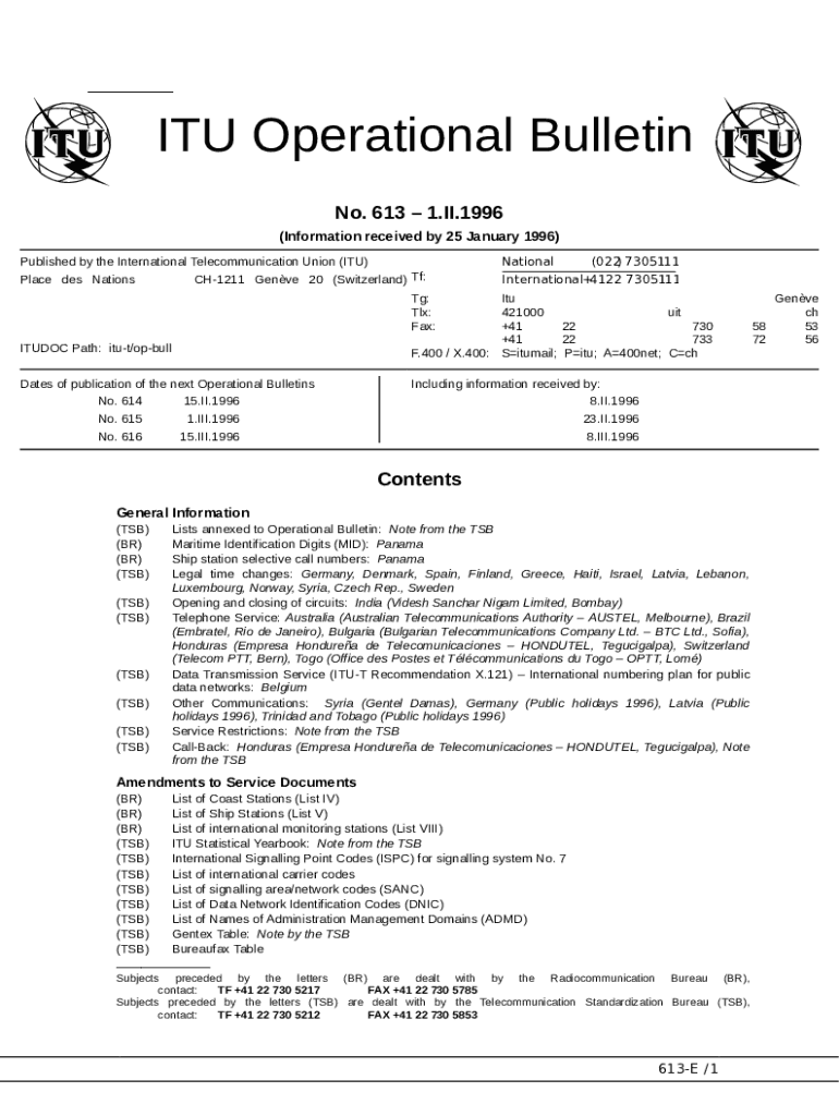 (TSB)Lists annexed to Operational Bulletin:Note from the TSB Doc ...