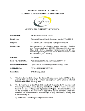 Fillable Online the united republic of tanzania - TANESCO Fax Email ...