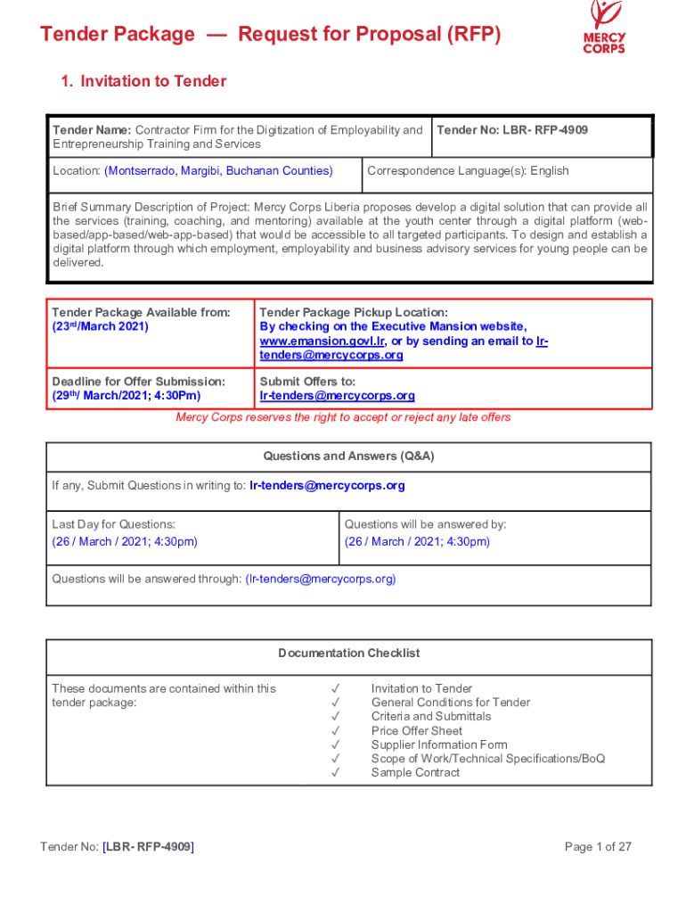 Fillable Online Tender PackageRequest for Proposal (RFP) - Amazon AWS Fax Email Print - pdfFiller