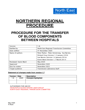 Fillable Online Procedure for the transfer of blood between hospitals ...