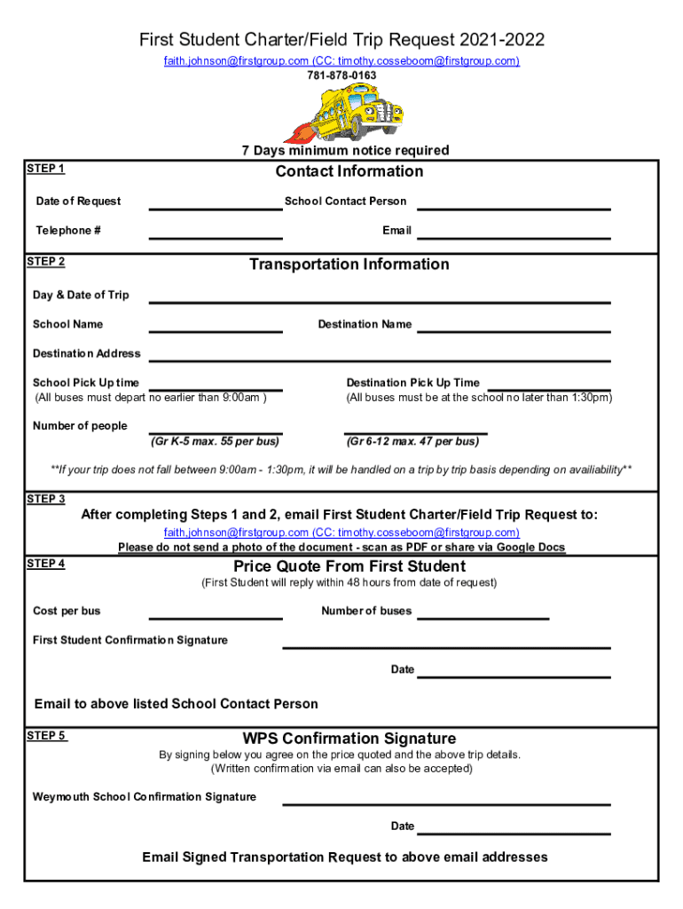 Fillable Online Weymouth Trip Request Form 2021-2022.xlsx Fax Email Print - pdfFiller