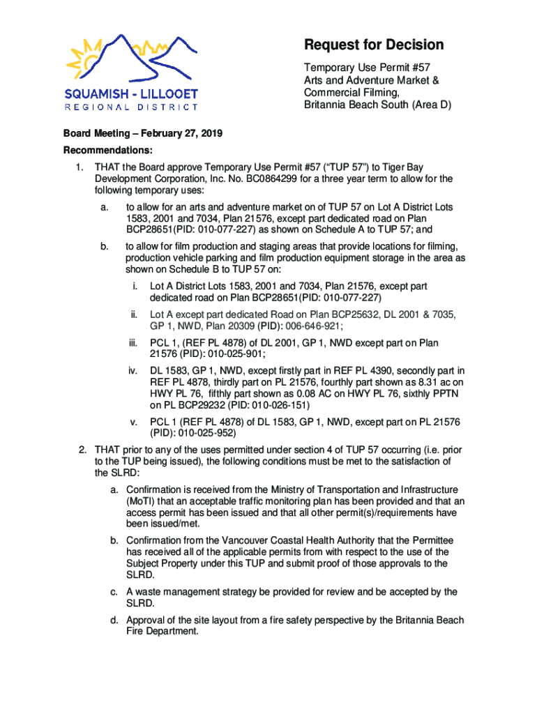 Fillable Online REQUEST FOR DECISION Temporary Use Permit Policy Fax ...