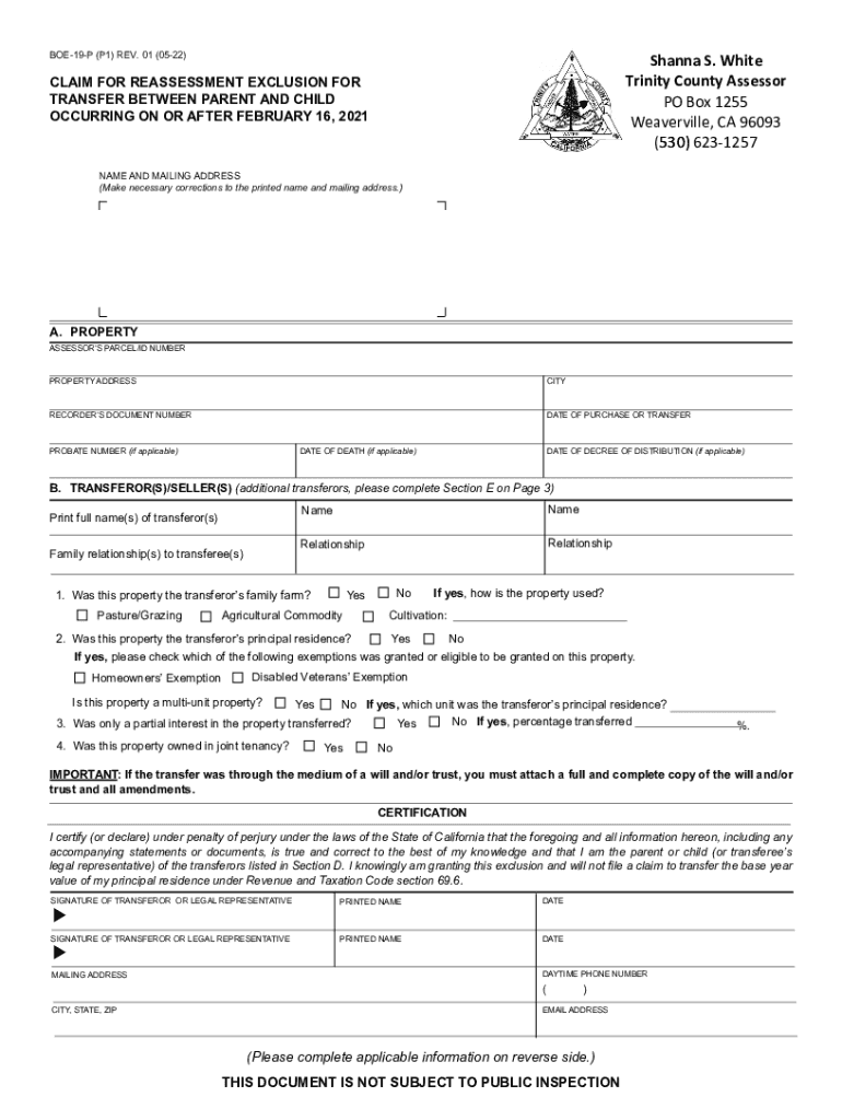 Fillable Online Trinity County: BOE-58-AH - Cal Assessor e-Forms Fax ...