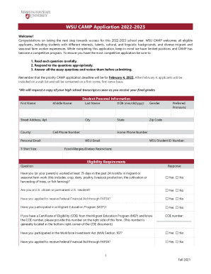 Fillable Online camp wsu WSU CAMP Application FY 2022-2023 Fax Email ...