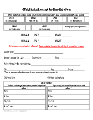 Fillable Online Official Market Livestock Pre-Show Entry FormWSU Fax ...