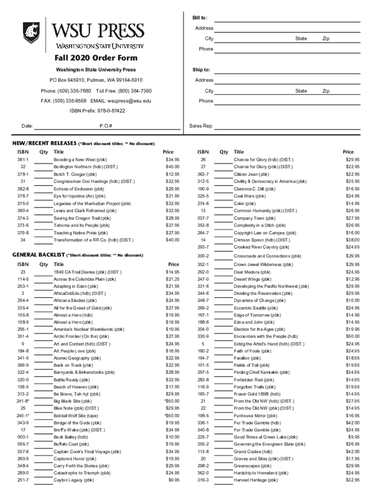 Fillable Online WSU PressWashington State University Fax Email Print ...