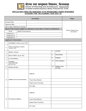 Fillable Online spav ac Application form for PG Programme AY 2021-22 ...
