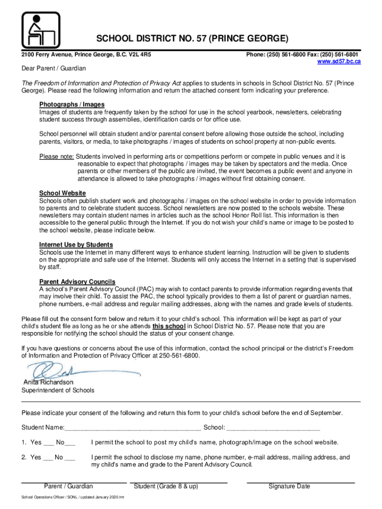 Fillable Online SCHOOL DISTRICT NO. 57 (PRINCE GEORGE) Fax Email Print ...
