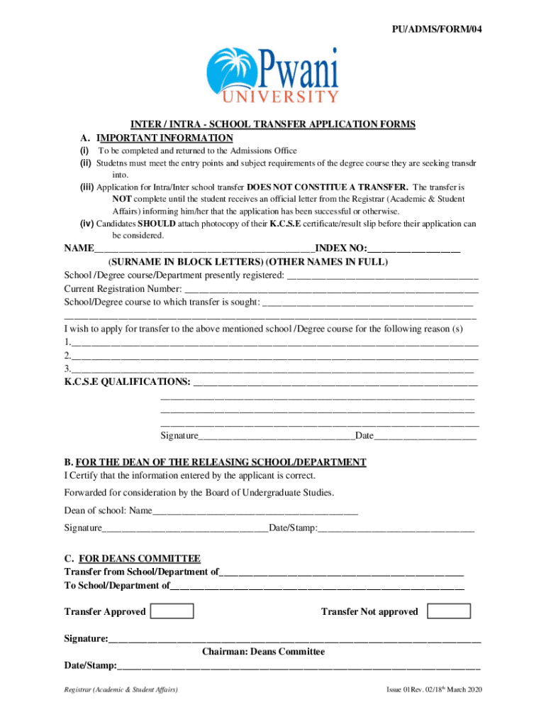 Fillable Online inter / intra - school transfer application forms Fax Email Print - pdfFiller