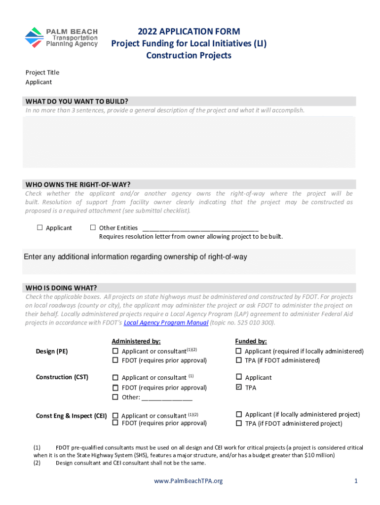 Fillable Online 2022 APPLICATION FORM Project Funding for Local ... Fax ...