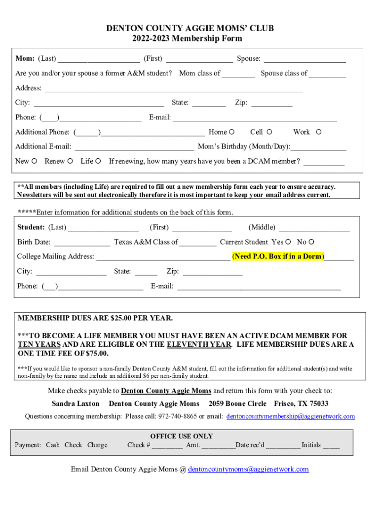 Fillable Online Forms - Denton County Aggie Moms' Club Fax Email Print - pdfFiller