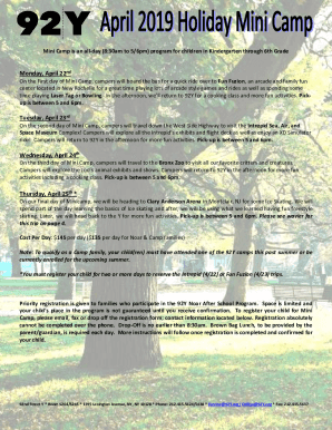 Fillable Online Mini Camp is an all-day (8:30am to 5/6pm) program for ...