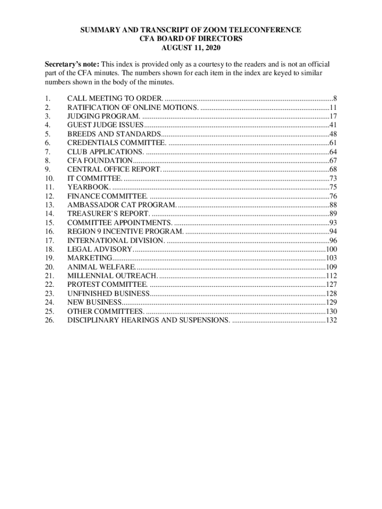 Fillable Online SUMMARY AND TRANSCRIPT OF ZOOM TELECONFERENCE ... Fax ...
