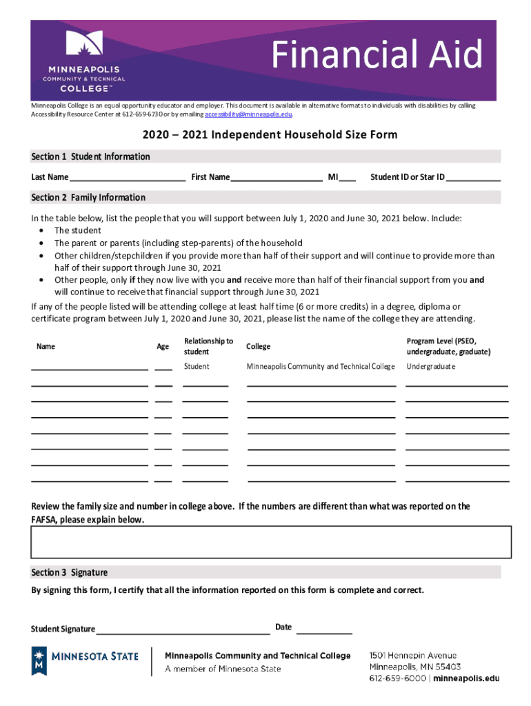 Fillable Online 2020-2021 Independent Household Size Form Fax Email Print - pdfFiller