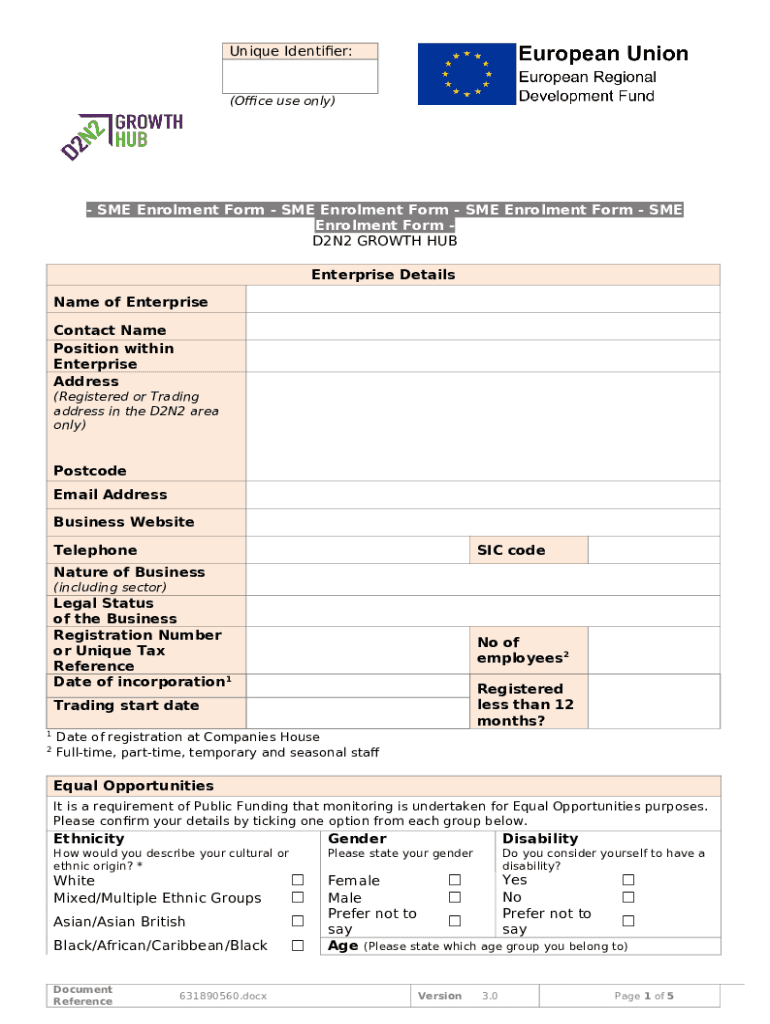 SME Enrolment - D2N2 Growth Hub Doc Template | pdfFiller