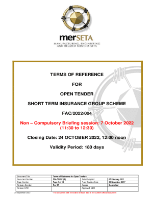 Fillable Online TERMS OF REFERENCE FOR OPEN TENDER SHORT ... Fax Email ...
