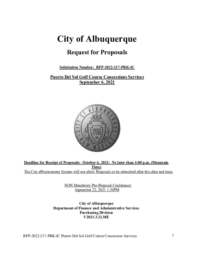 Fillable Online Current Request for Proposals - City of Albuquerque Fax Email Print - pdfFiller