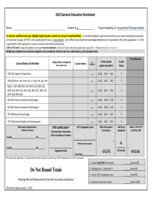Fillable Online 2022 General Education Worksheet 1. Insert Total GPA ...