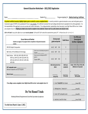 Fillable Online General Education Worksheet - Wallace State Fax Email ...