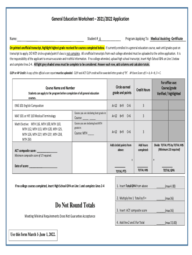 Fillable Online General Education Worksheet - Wallace State Fax Email ...