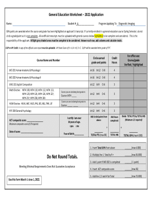 Fillable Online General Education WorksheetsOffice of Academic Advising ...