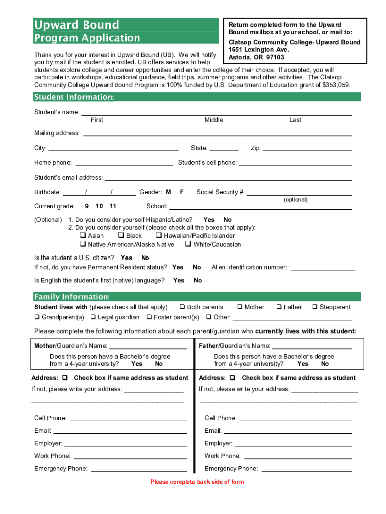 Fillable Online Upward bound is a federally funded educational program ... Fax Email Print ...