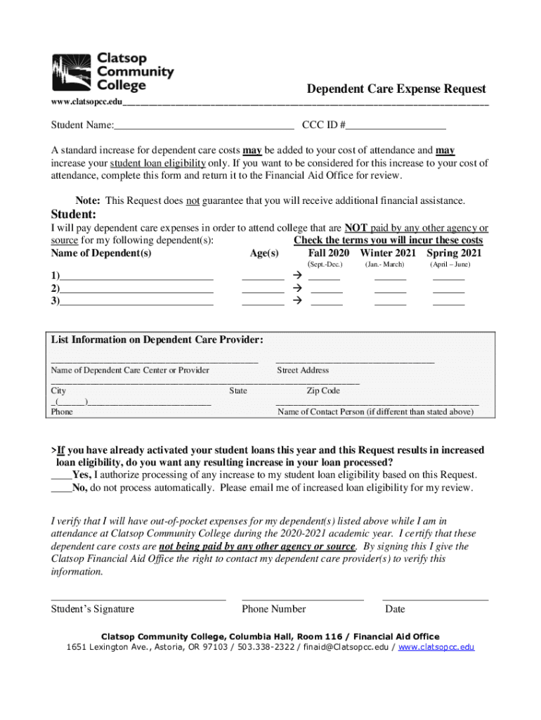 Fillable Online A standard increase for dependent care costs may be ...