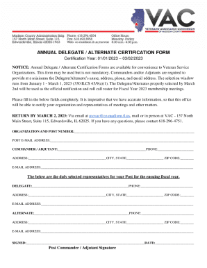 Fillable Online ANNUAL DELEGATE / ALTERNATE CERTIFICATION FORM Fax ...