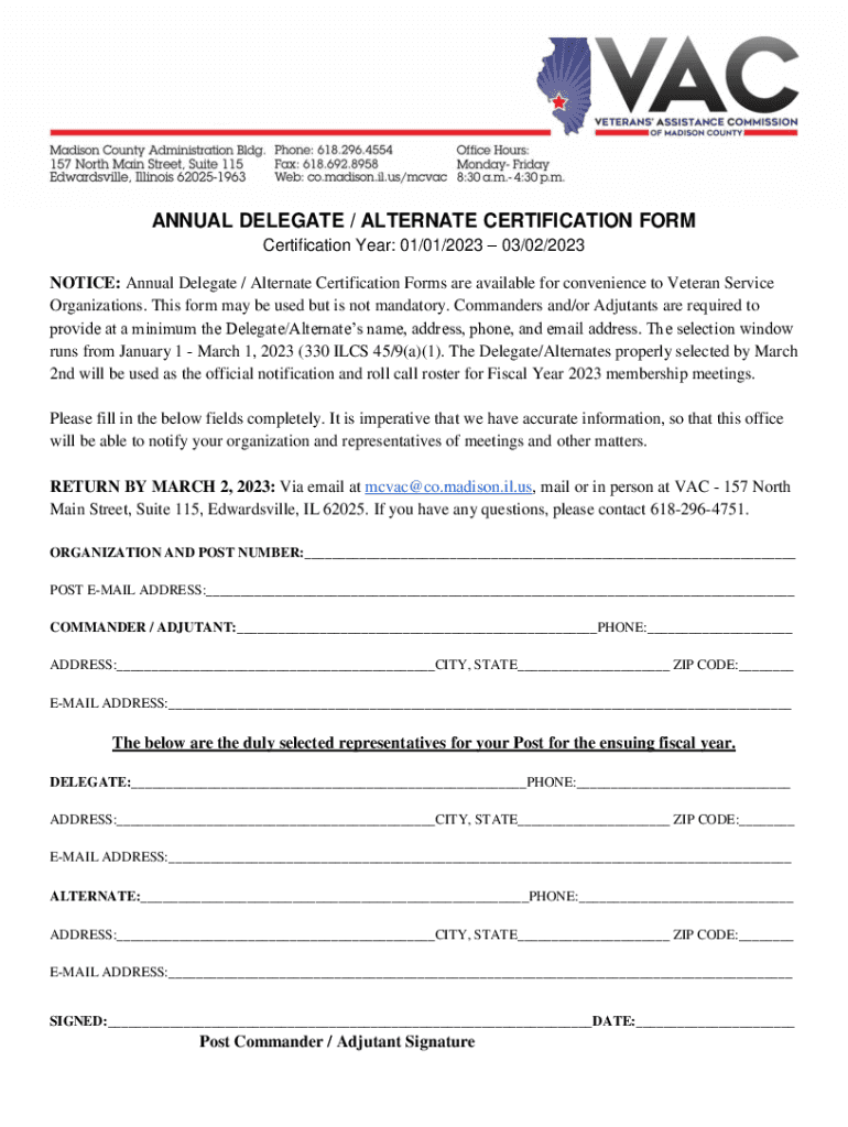 Fillable Online ANNUAL DELEGATE / ALTERNATE CERTIFICATION FORM Fax ...