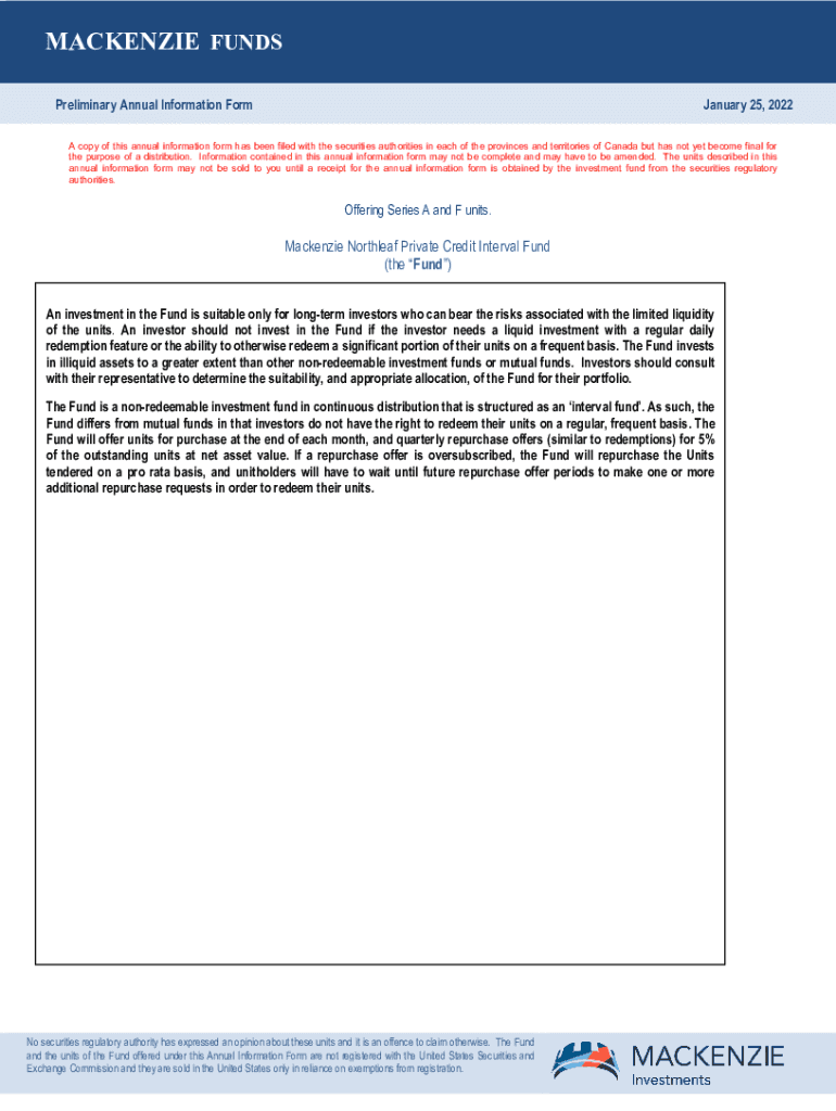Fillable Online Mackenzie Northleaf Private Credit Interval Fund ...