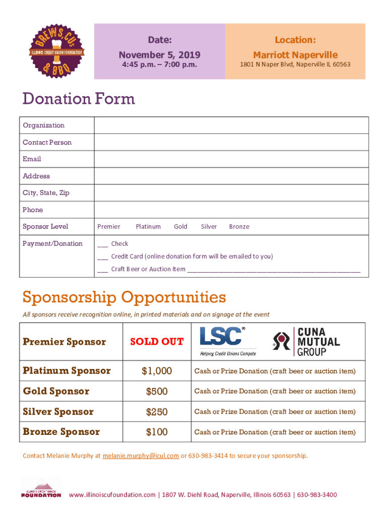 Fillable Online Donation Form Sponsorship Opportunities Fax Email Print ...