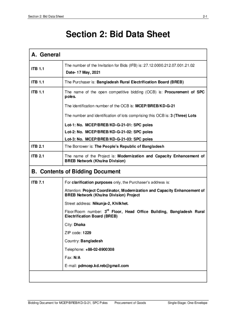 Fillable Online Section 2: Bid Data Sheet Fax Email Print - pdfFiller