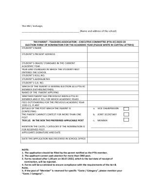 Fillable Online Tallmadge Elementary PTA Executive Board Nomination ...