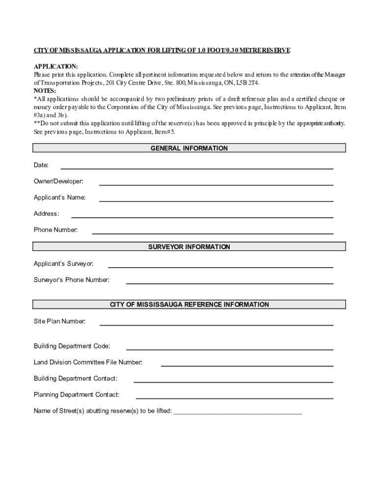 Fillable Online Lift-1-Foot-Reserve-Application-Form.pdf - City of Mississauga Fax Email Print ...