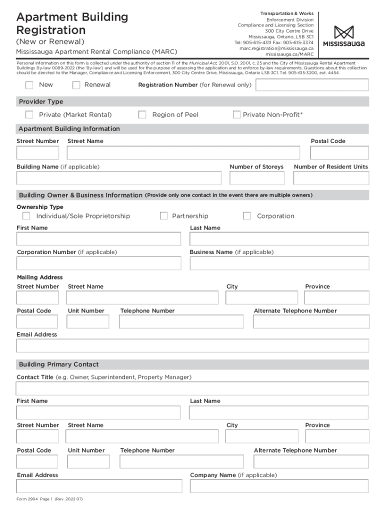 Fillable Online Apartment Building Registration - City of Mississauga ...
