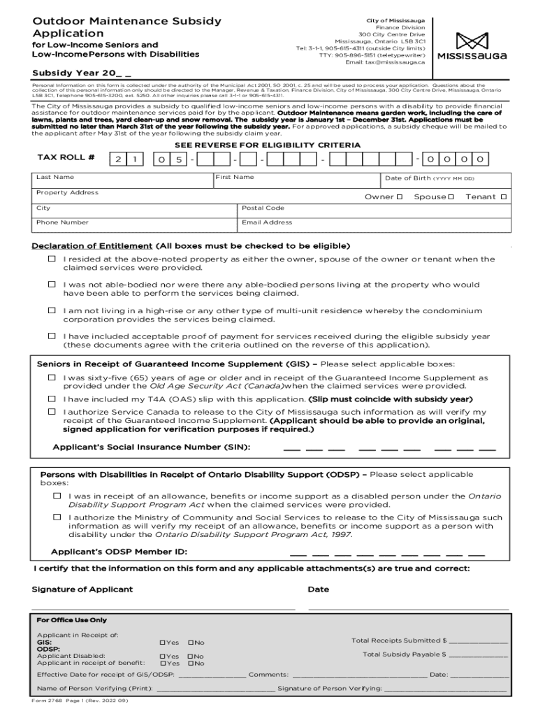 Fillable Online Outdoor Maintenance Subsidy ApplicationCity of ...