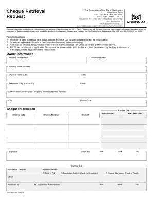 Fillable Online Cheque Retrieval Request - City of Mississauga Fax ...