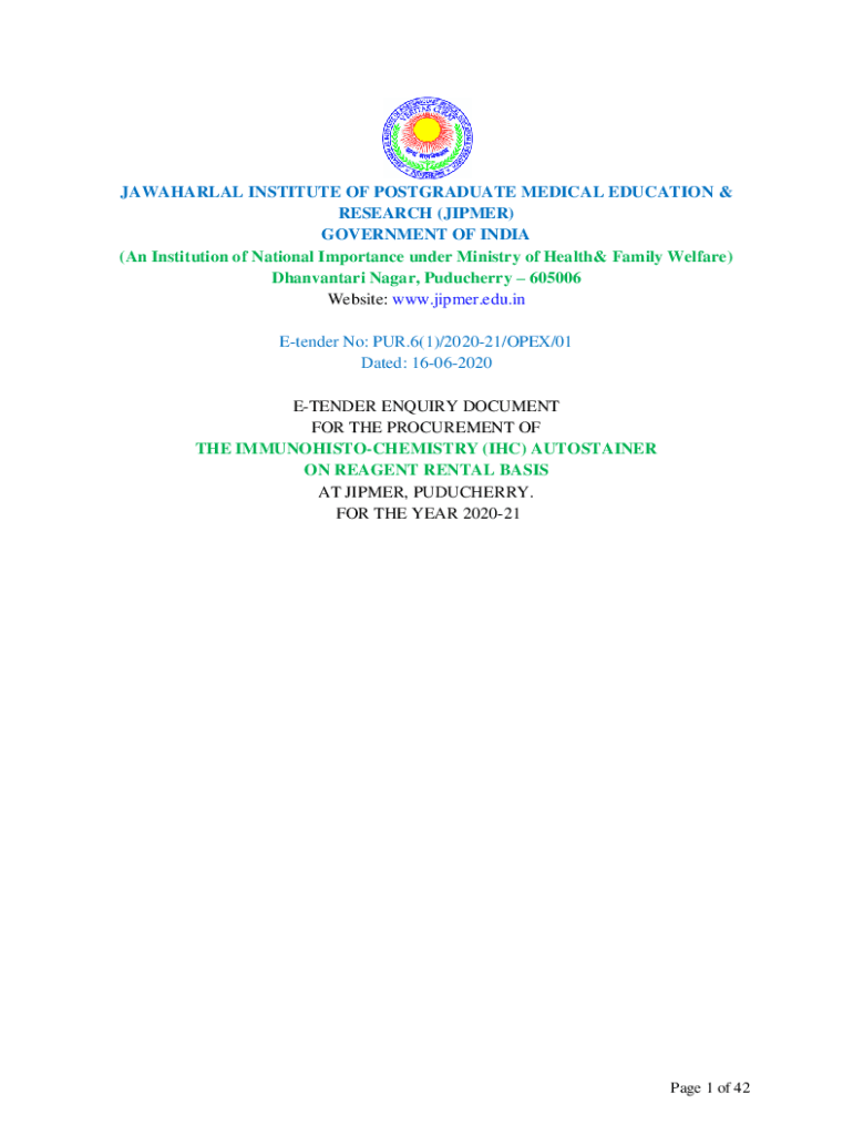 Fillable Online Limited tender invitation for supply of IHC kits to the ... - Jipmer Fax Email ...