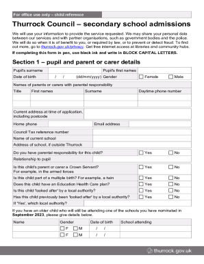 Fillable Online Thurrock Council - Secondary school admissions form ...