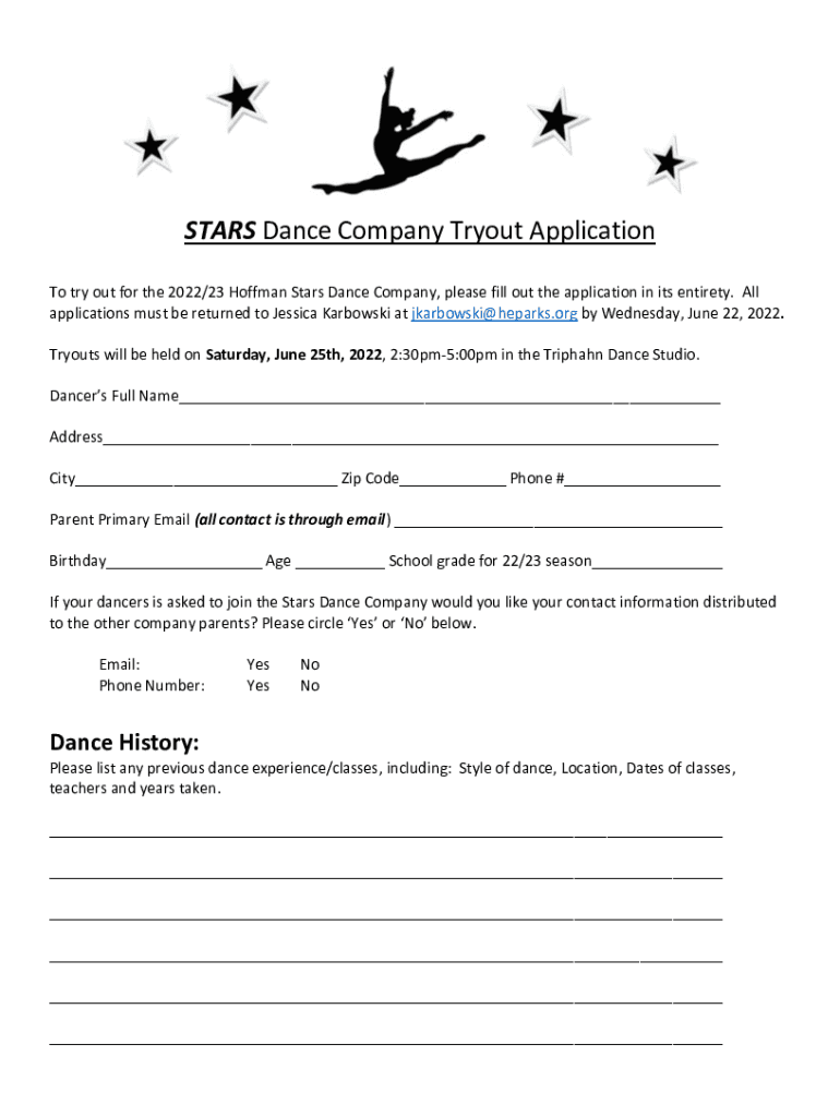 Fillable Online STARS Dance Company Tryout Application Fax Email Print ...
