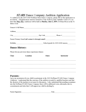 Fillable Online STARS Dance Company Audition Application Fax Email ...