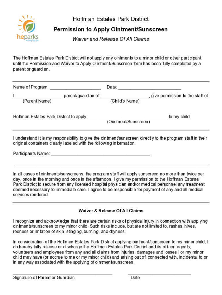 Fillable Online ointment parent permission form Fax Email Print - pdfFiller